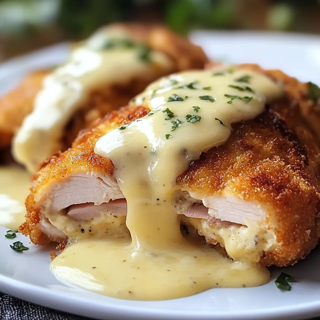 Chicken Cordon Bleu with Swiss Cheese Sauce