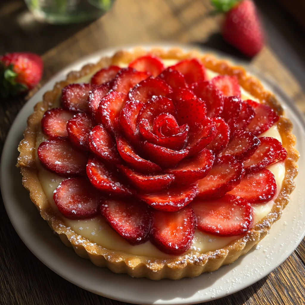 Strawberry Rose Tart with Custard Cream