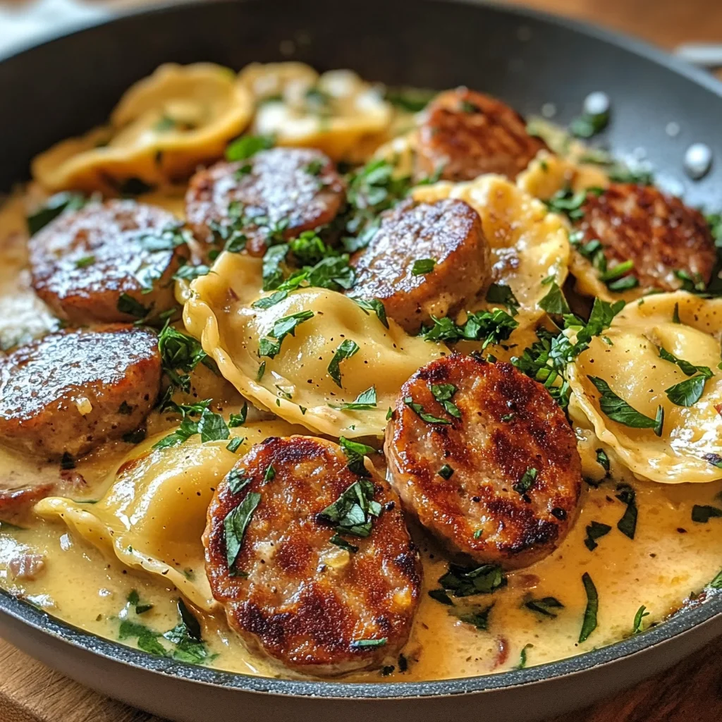 Creamy Pierogi and Turkey Sausage Skillet
